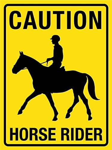 Metal Tin Sign Caution Horse Rider Yellow Sign Caution Danger Safety ...