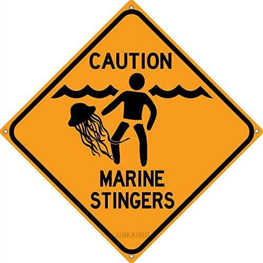 Metal Tin Sign Caution Marine Stingers Man O War Jellyfish Warning ...