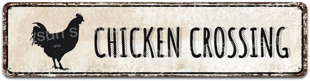 Metal Tin Sign Chicken Crossing Metal Signs Vintage Signs Retro Sign ...