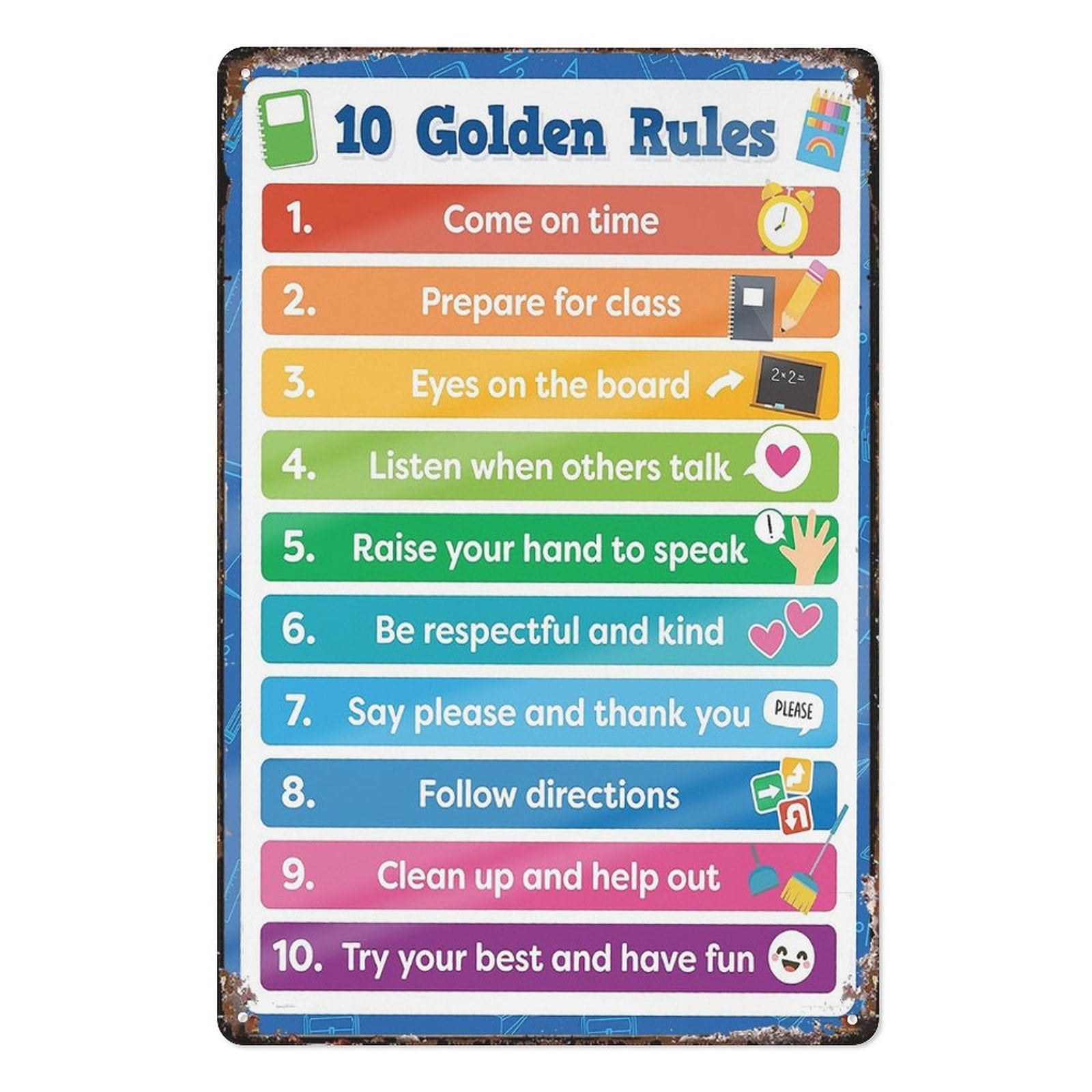 Metal Tin Sign Classroom Rules Posters For Kindergarten Elementary ...