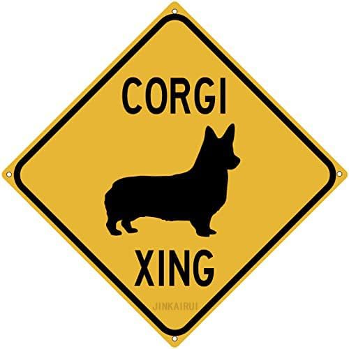 Metal Tin Sign Corgi Xing Crossing Road Sign for Home Office Bar Indoor ...