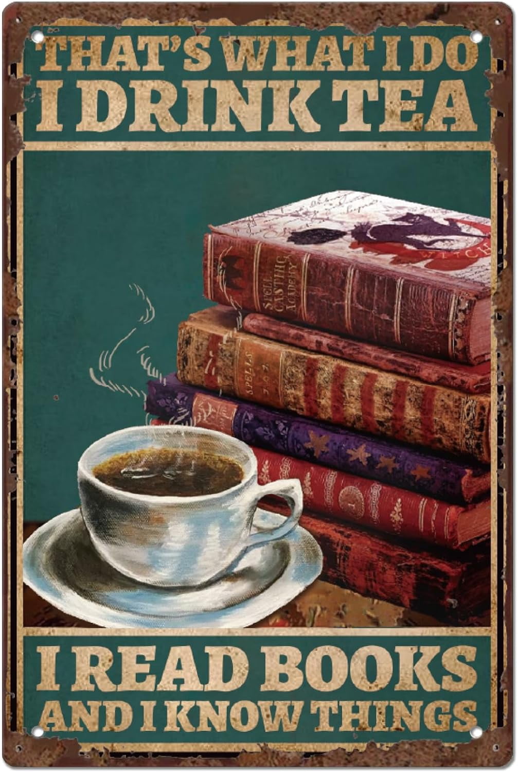 Metal Tin Sign Drink Tea Vintage Iron Sign Retro Read Books Wall Decor ...