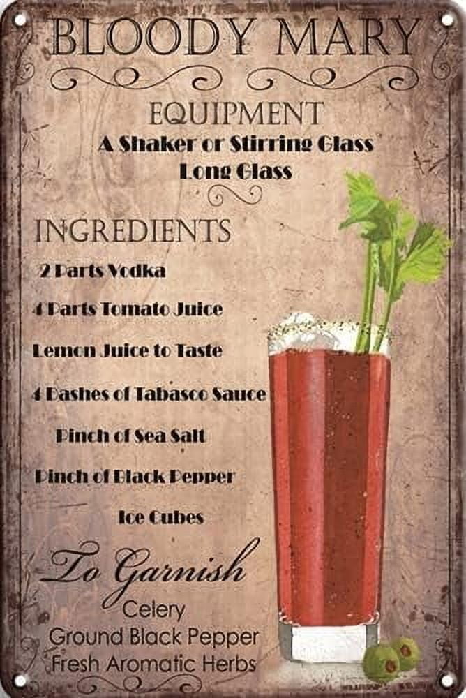 Metal Tin Sign Drinks Bloody Mary Cocktail Recipe Metal Wall Signs Tin ...