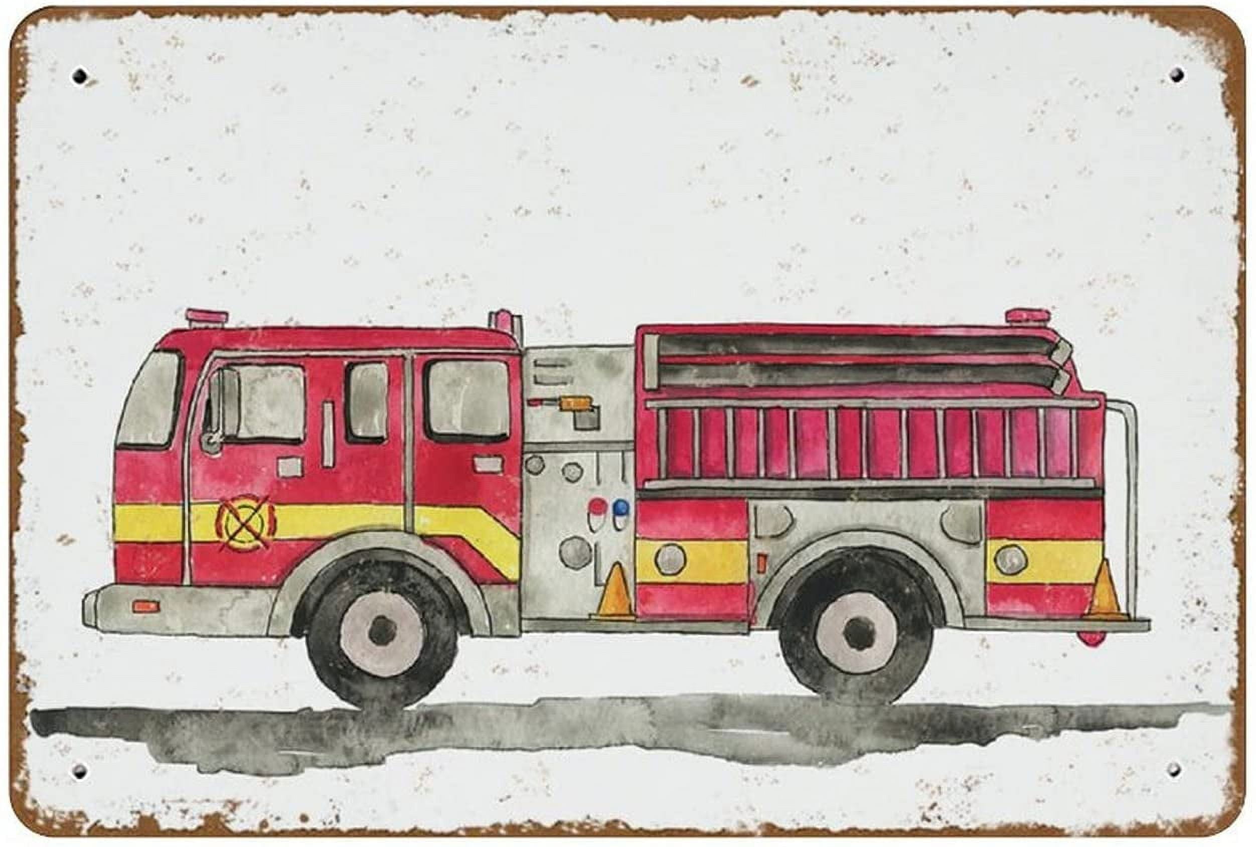 Metal Tin Sign - Firetruck Print Watercolor Painting Fire Engine Print ...
