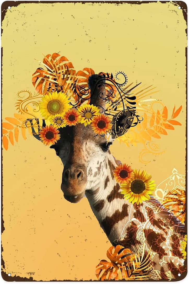 Metal Tin Sign Floral Giraffe Animal Metal Signs Poster Wall Decor ...