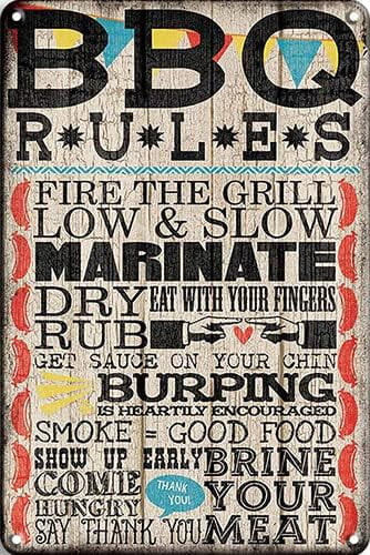 Metal Tin Sign Food BBQ Rules Fire The Grill Low & Slow Marinate, Metal ...