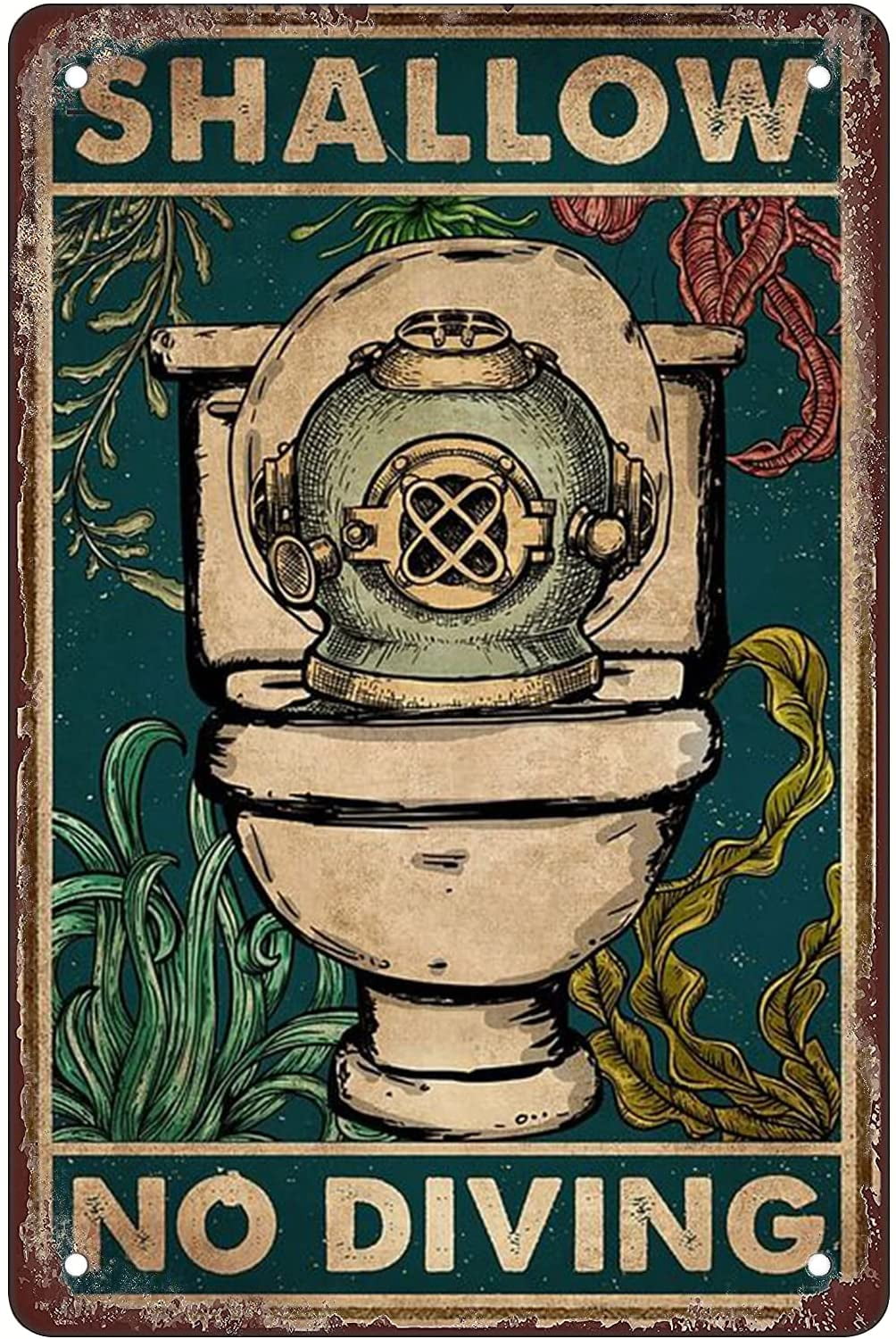Metal Tin Sign For Scuba Shallow No Diving Funny Metal Sign Home Decor ...