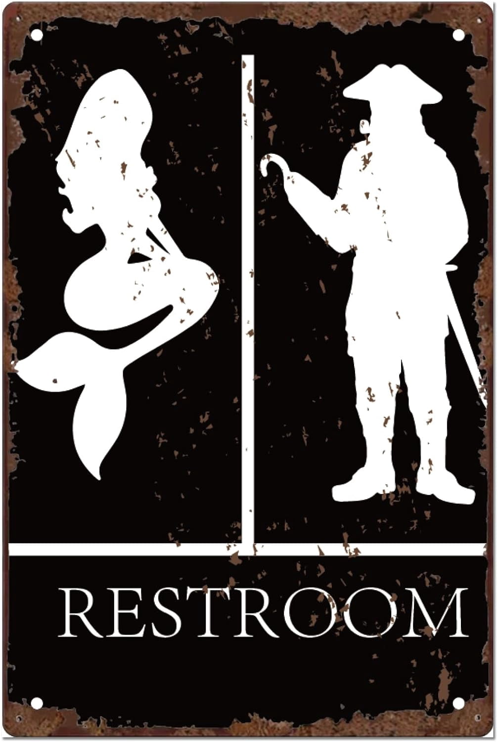 Metal Tin Sign Funny Mermaid Pirate Vintage Iron Sign Gothic Restroom ...