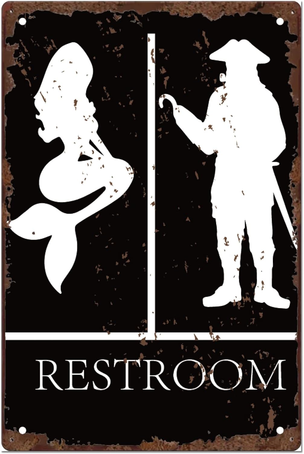 Metal Tin Sign Funny Mermaid Pirate Vintage Iron Sign Gothic Restroom ...