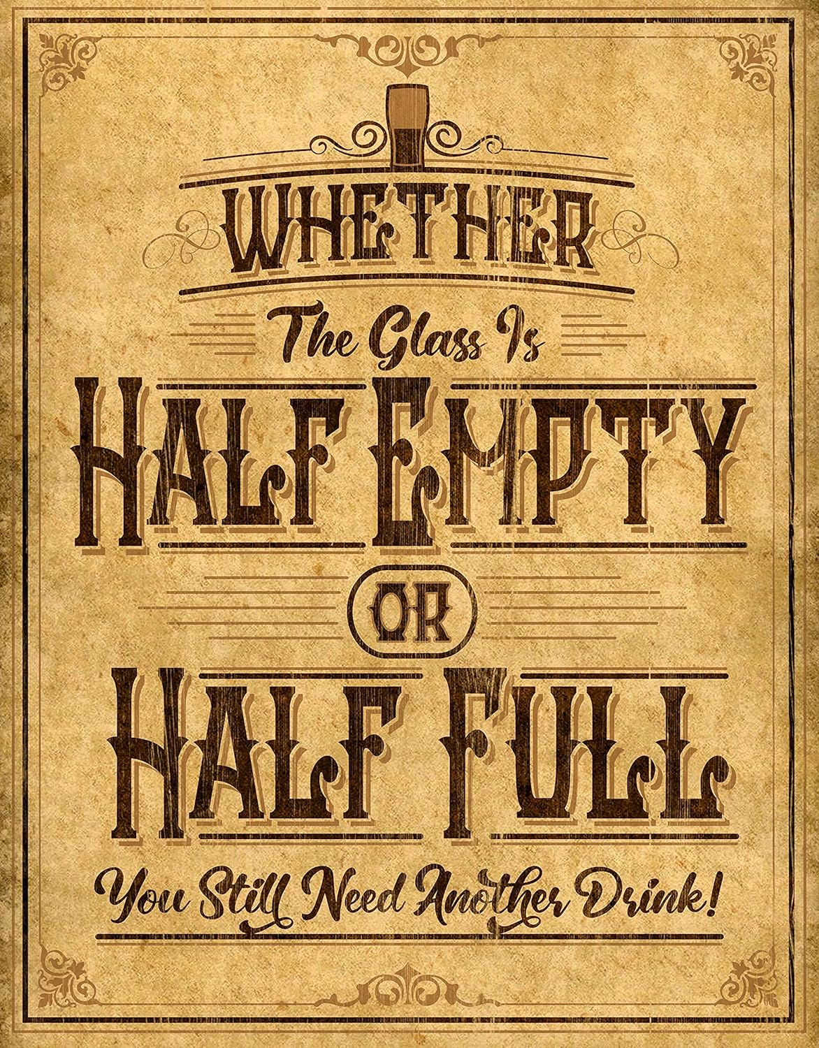 Metal Tin Sign - Funny Tin Wall Art Half Empty Tin Sign Poster Bar ...