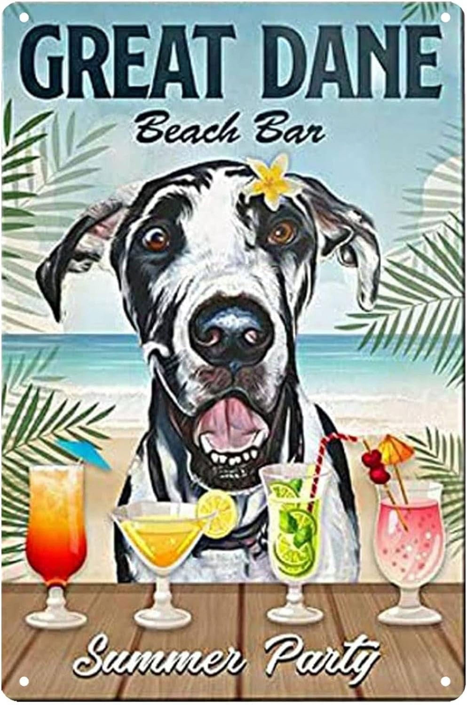Metal Tin Sign Great Dane Dog Beach Bar Funny Vintage Sign for Home ...