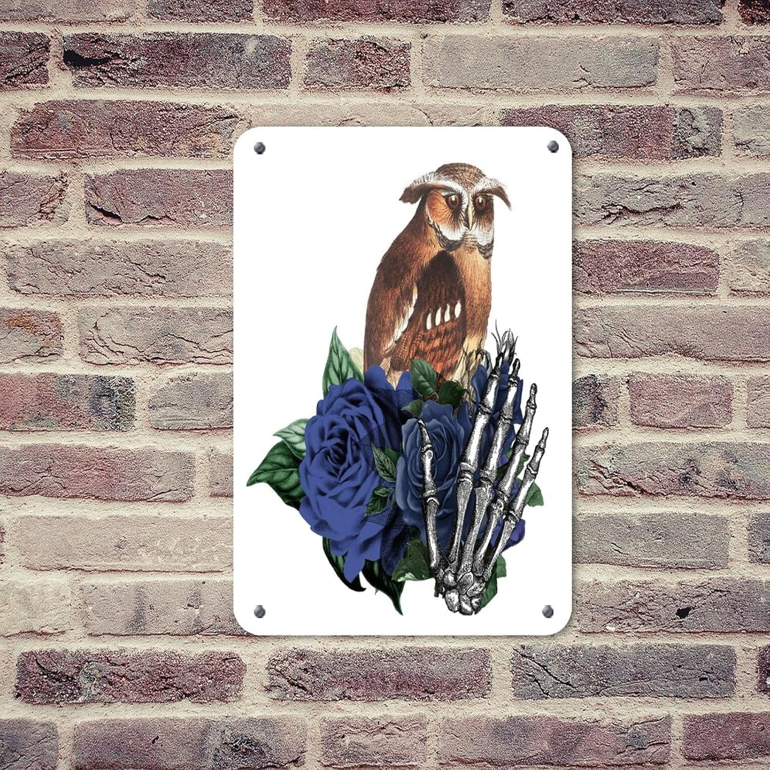 Metal Tin Sign Halloween Owl Skeletons Flower Floral Wall Poster Garage ...