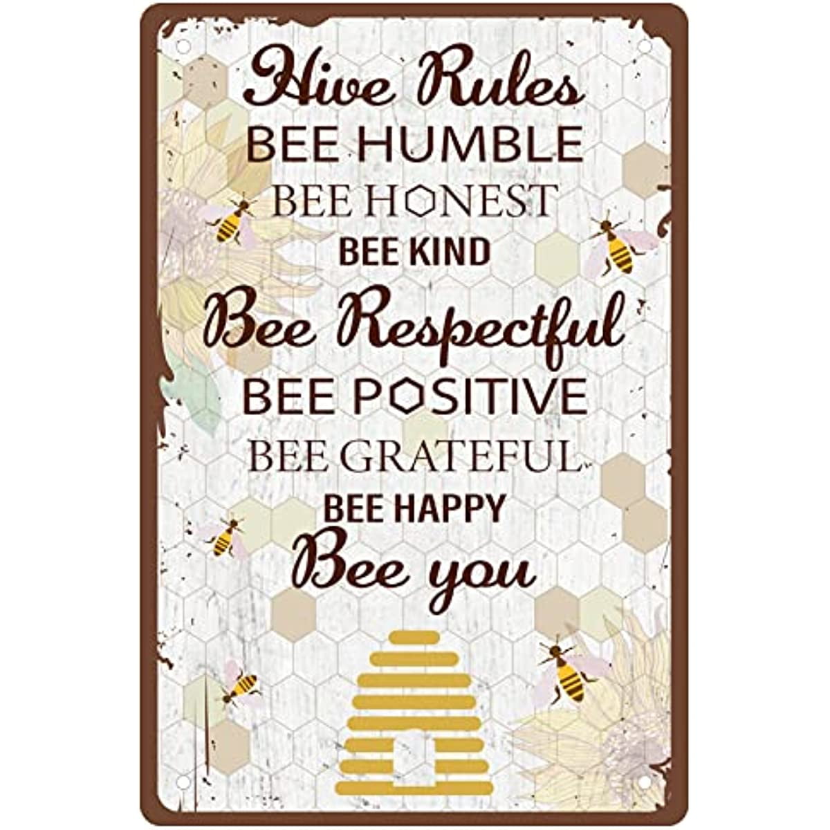 Metal Tin Sign Hive Rules Bee Humble Bee Honest Bee Kind Vintage ...