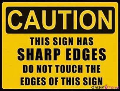Metal Tin Sign Humour Decorative Caution Sharp Edges Safety Indoor and ...
