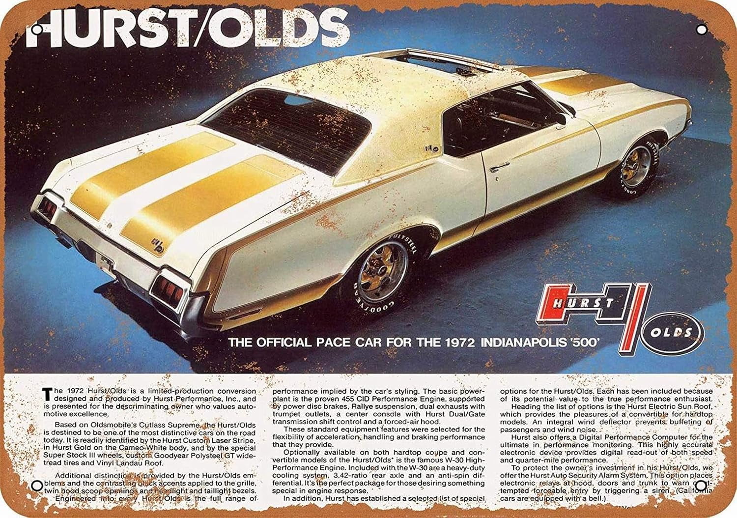 Metal Tin Sign Hurst Olds Rear - Vintage Wall Decor Art Metal Signs ...