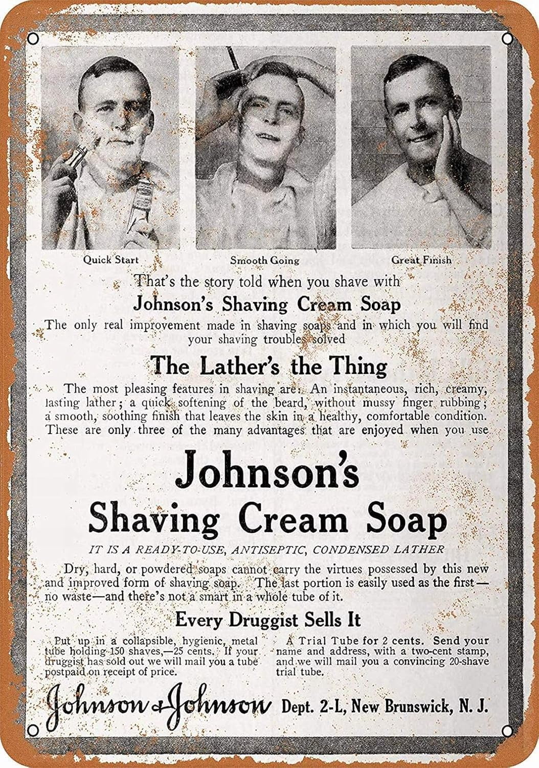 Metal Tin Sign Johnson's Shaving Cream Soap - Vintage Wall Decor Art ...