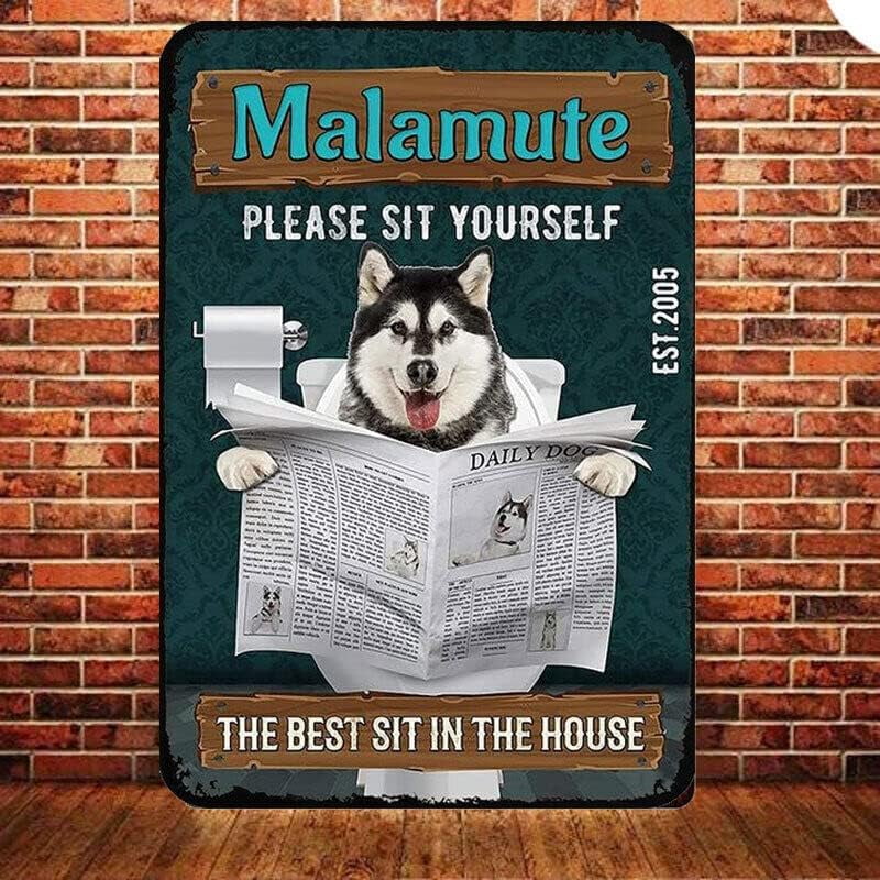Metal Tin Sign - Retro Poster Wall Decor Sign Retro Cute Dog Reading ...