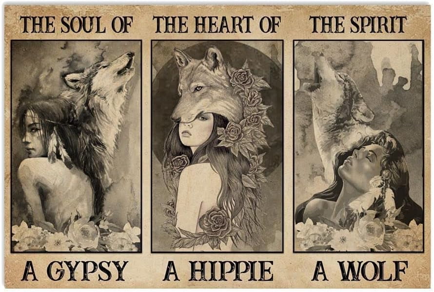 Metal Tin Sign - Retro Poster Wall Decor Sign Wolf Girl Gypsy Hippie ...