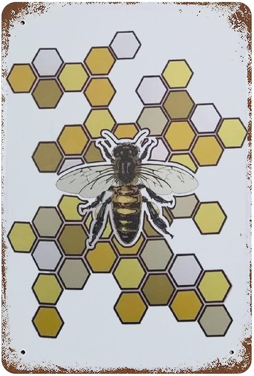 Metal Tin Sign Rustic Wall Decor Honeybee Honeycomb Bee Home Bathroom ...