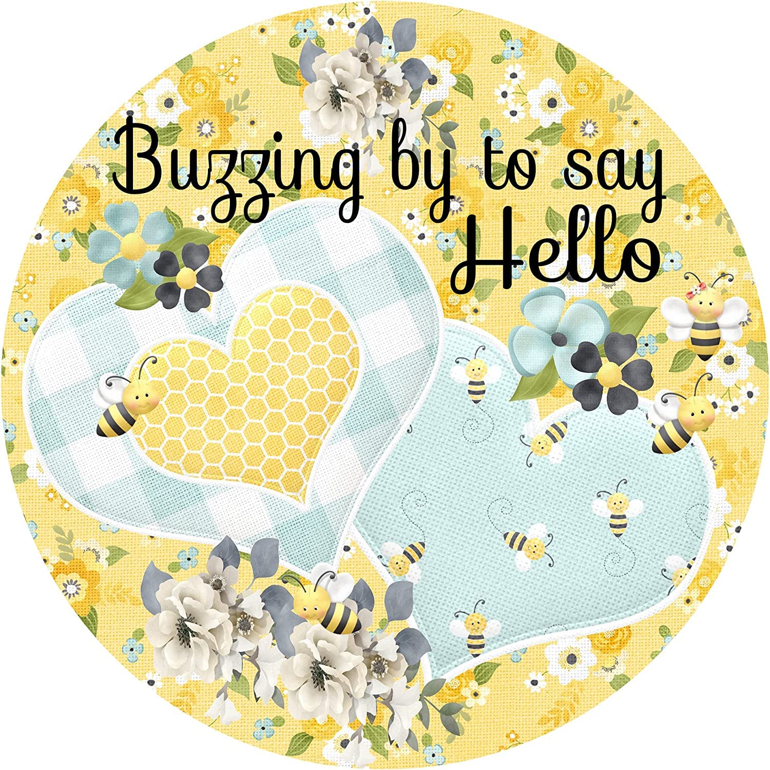 Metal Tin Sign Rustic Wall Decor Wall Plaque Round Bee Wreath Sign Bee ...