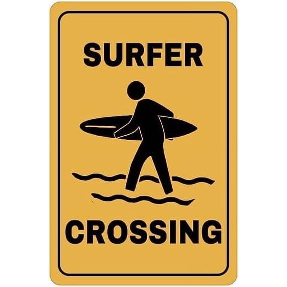 Metal Tin Sign SURFER Crossing Beach Sign Warning Security Notice Signs ...