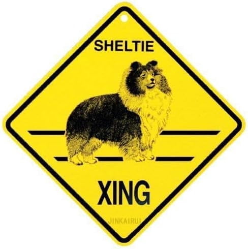 Metal Tin Sign Sheltie Xing Caution Crossing Dog Gift Sign for Home ...