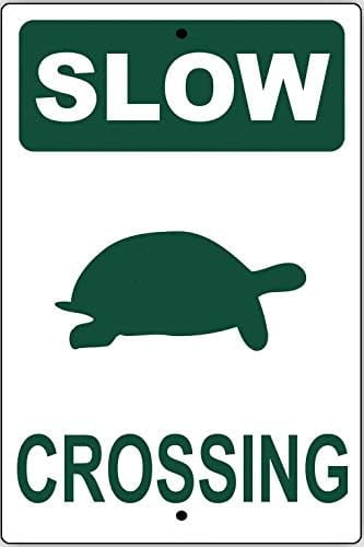 Metal Tin Sign -Slow Turtle Crossing With Graphic No Speeding Hilarious ...