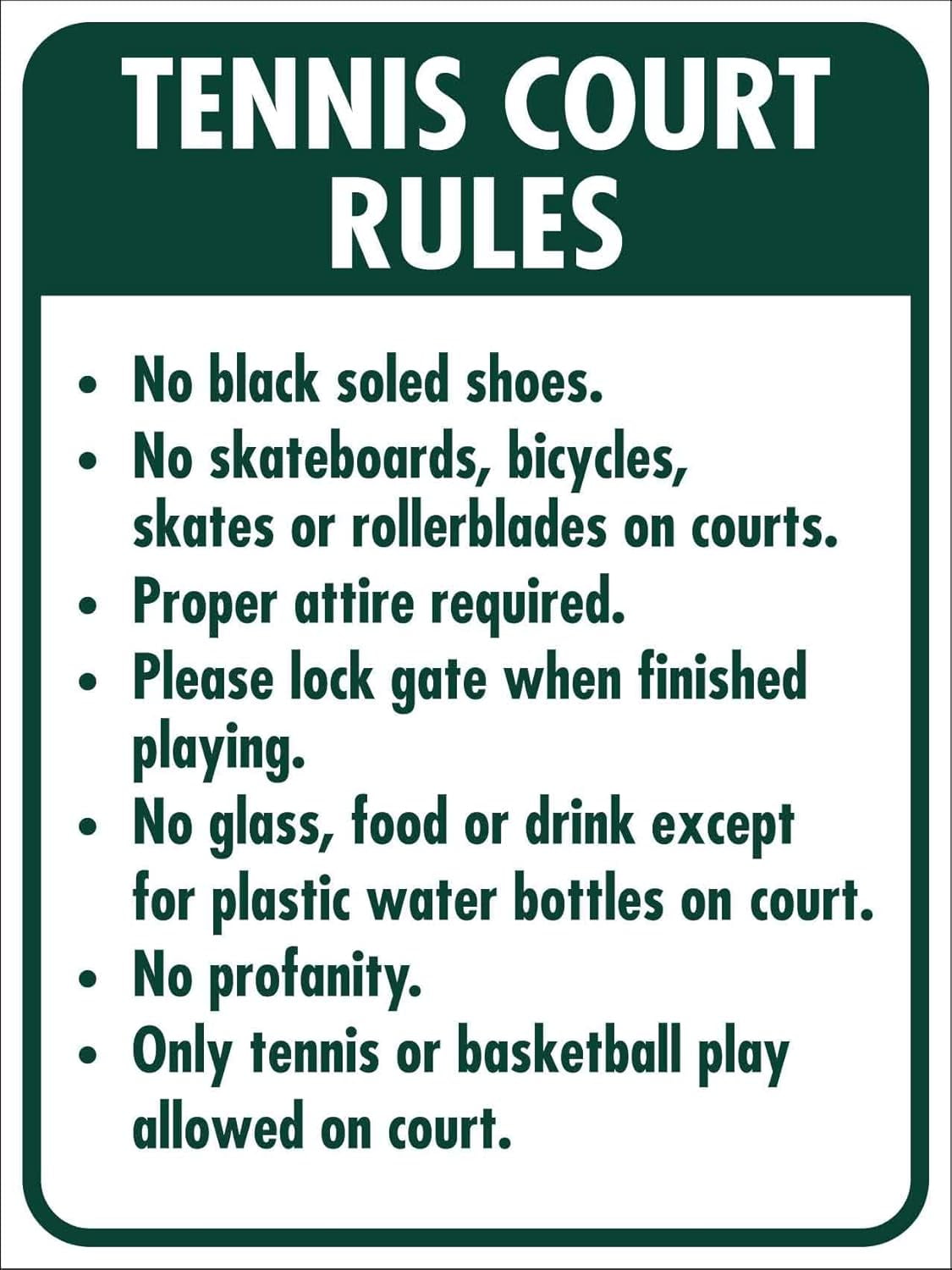 Metal Tin Sign Tennis Court Rules Sign Warning Security Notice Signs ...
