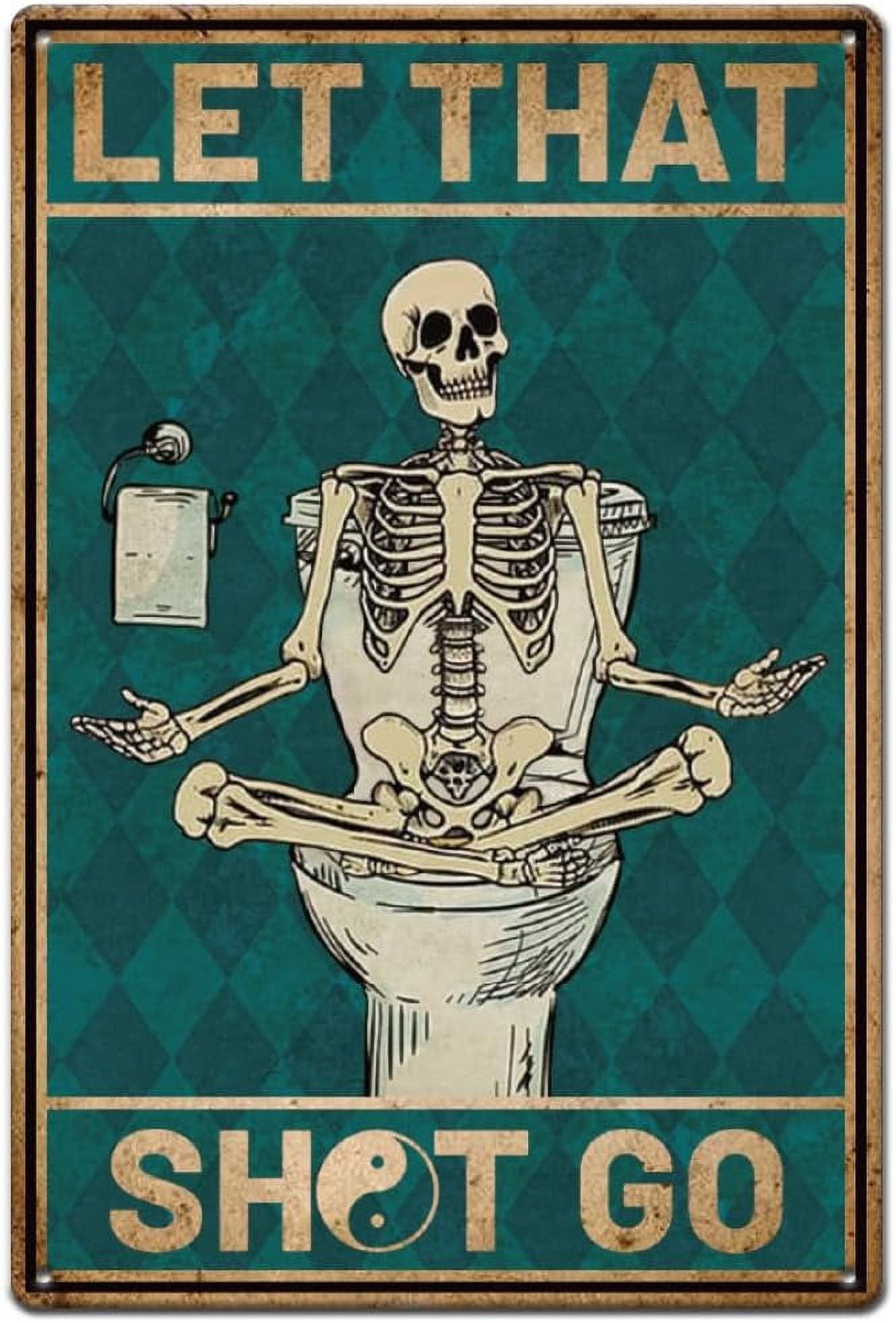 Metal Tin Sign Toilet Skull Vintage Iron Tin Sign Funny Bathroom Wall ...
