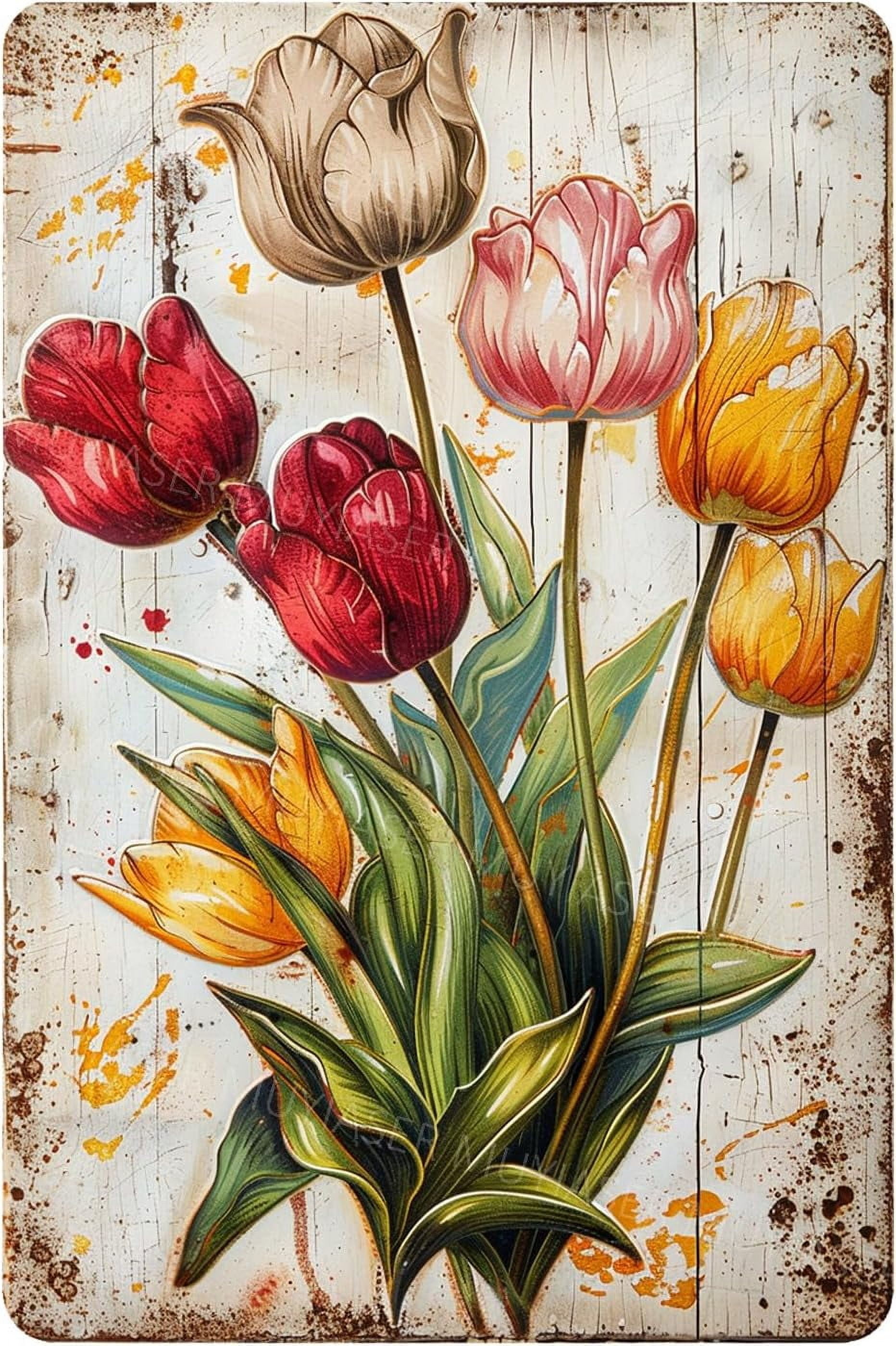 Metal Tin Sign Tulip Flower Sign Vintage Metal Signs Retro Aluminum Tin ...