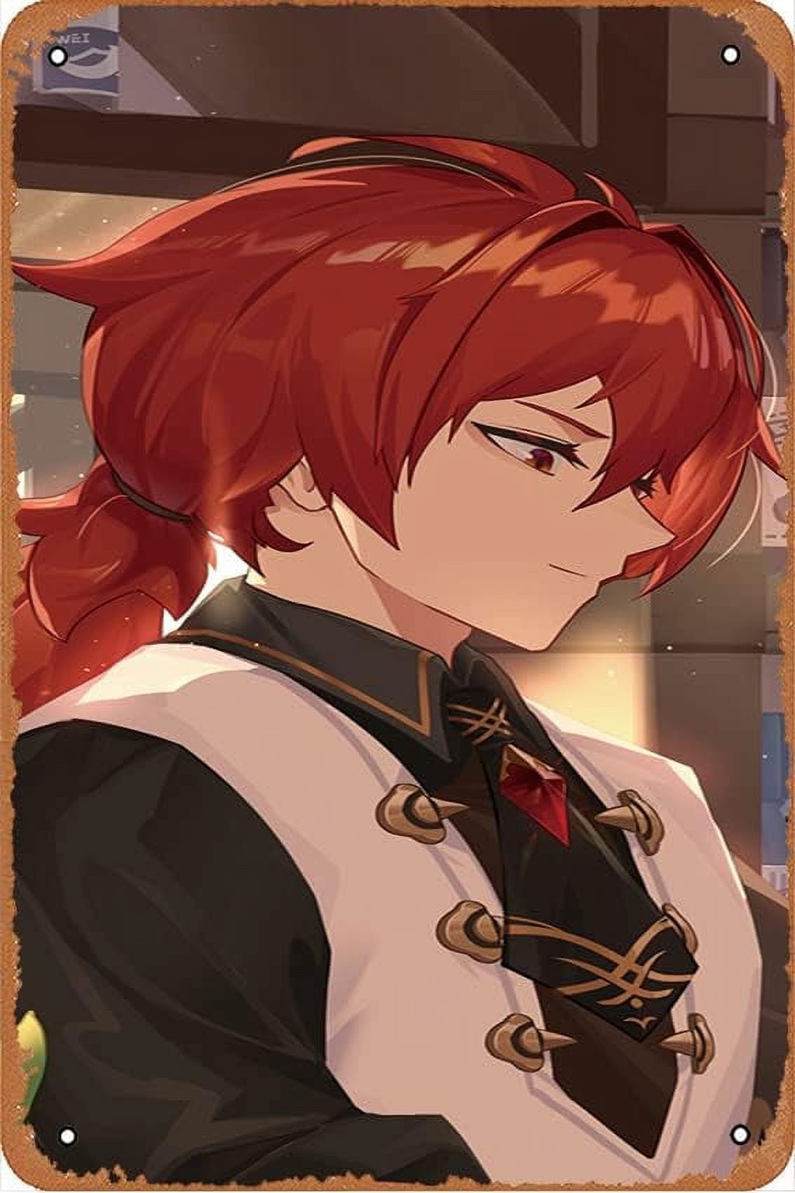 Metal Tin Sign Video Game, Red Hair, Genshin Impact, Diluc (Genshin ...