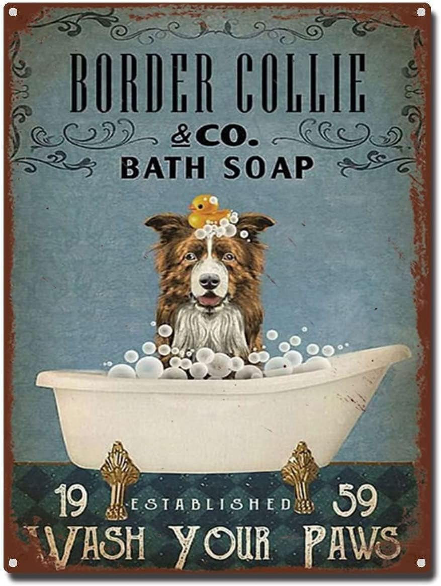 Metal Tin Sign Vintage Bath Soap Border Collie Tin Sign Home Gate ...