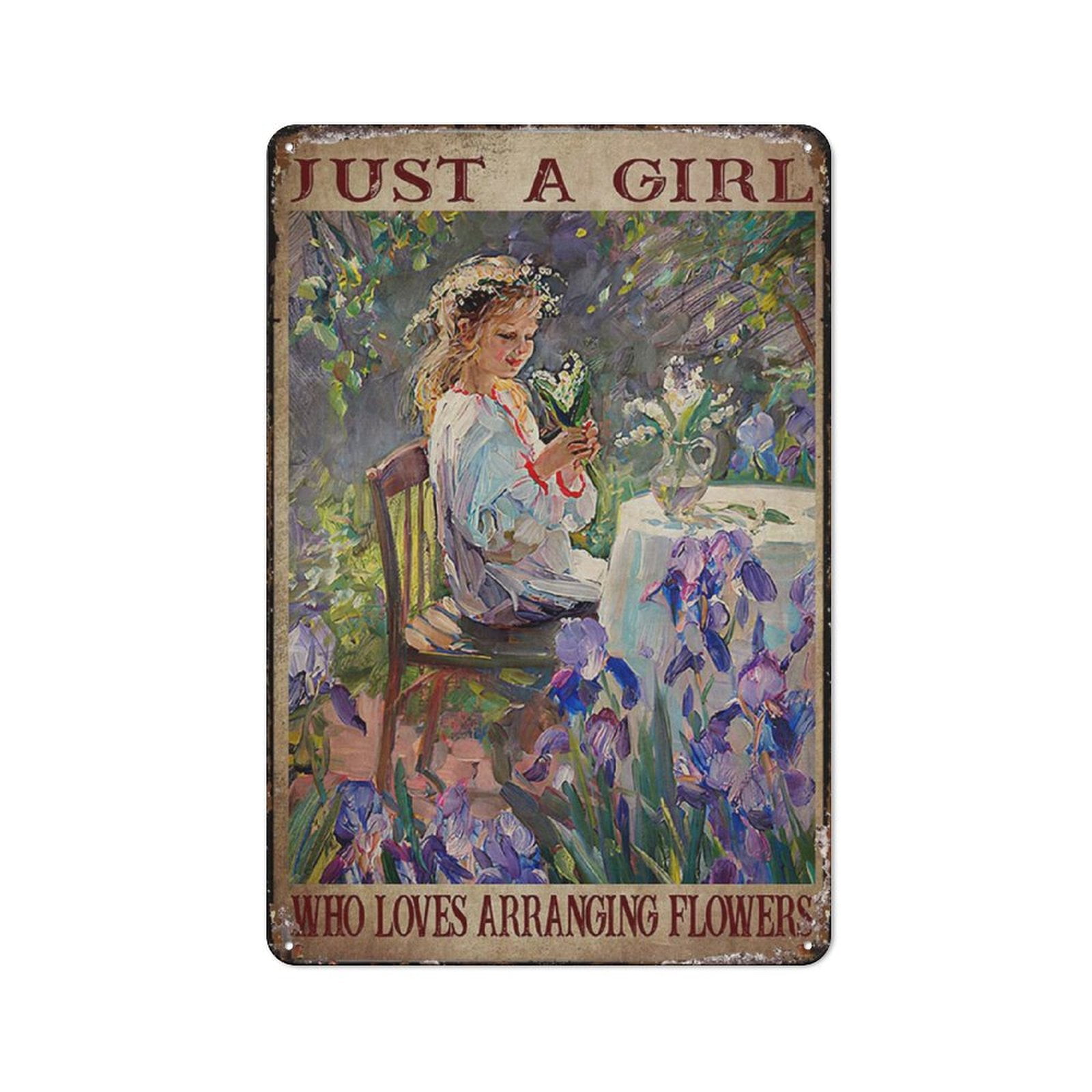 Metal Tin Sign Vintage Little Girl Flower, Flower Garden - Just A Girl ...