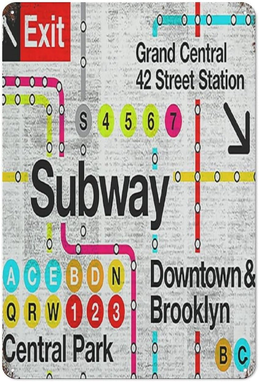 Metal Tin Sign,Vintage NYC Subway Map,Wall Decor Downtown & Brooklyn ...