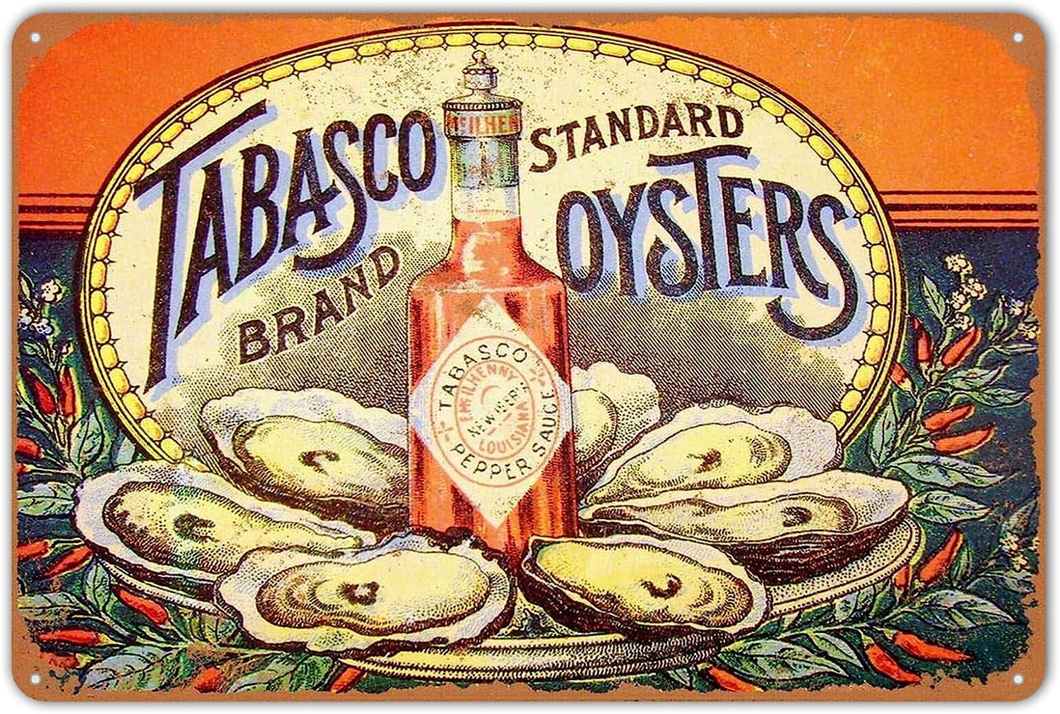 Metal Tin Sign Vintage Style Tabasco Pepper Sauce and Oysters Home Wall ...