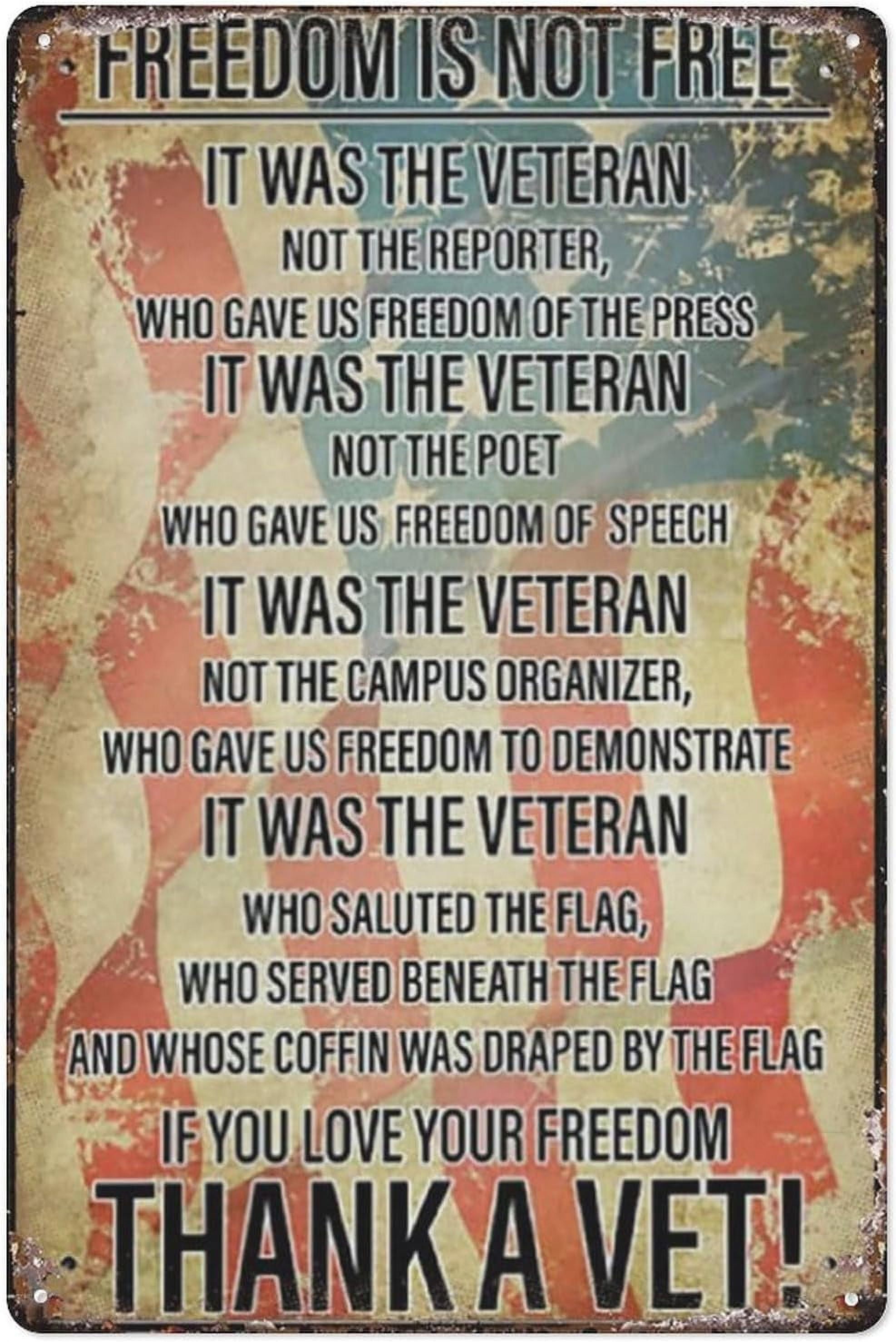 Metal Tin Sign Vintage If You Love Your Freedom Thank A Vet Veteran ...