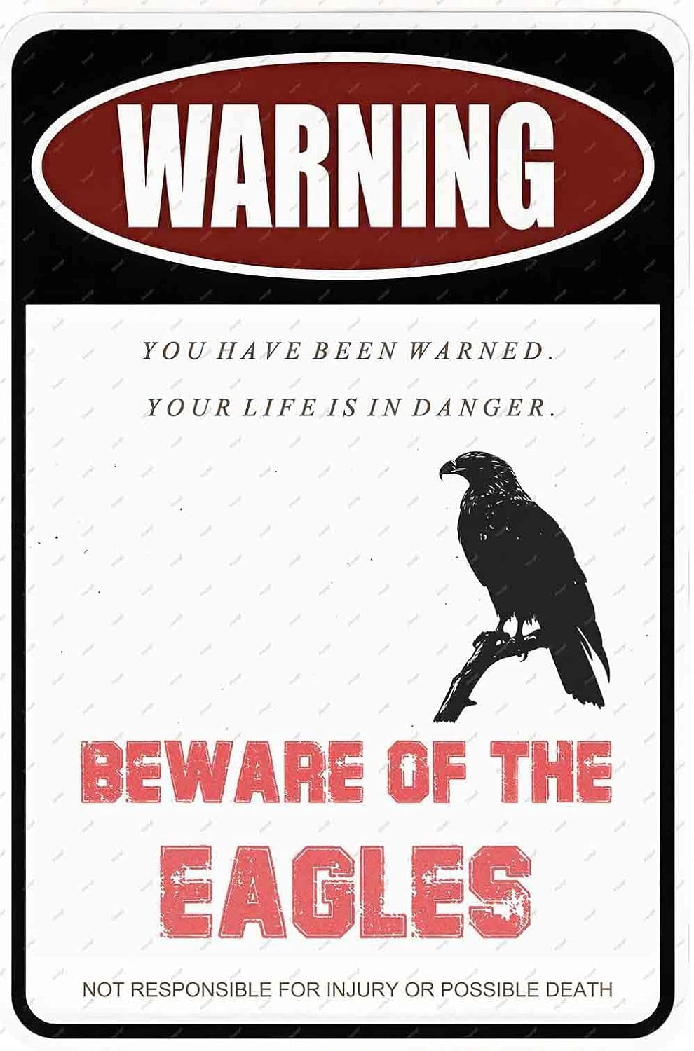 Metal Tin Sign Warning Beware Of The Eagles Funny Retro Suitable For ...