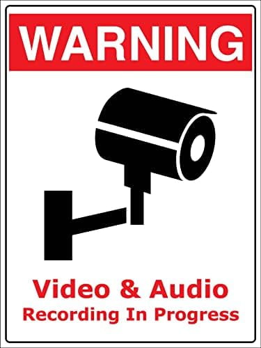 Metal Tin Sign Warning Video & Audio Recording In Progress Sign Caution ...