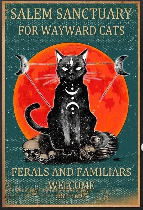 Metal Tin Sign Wayward Cats Ferals and Vintage Black Cat Tin Sign Wall ...