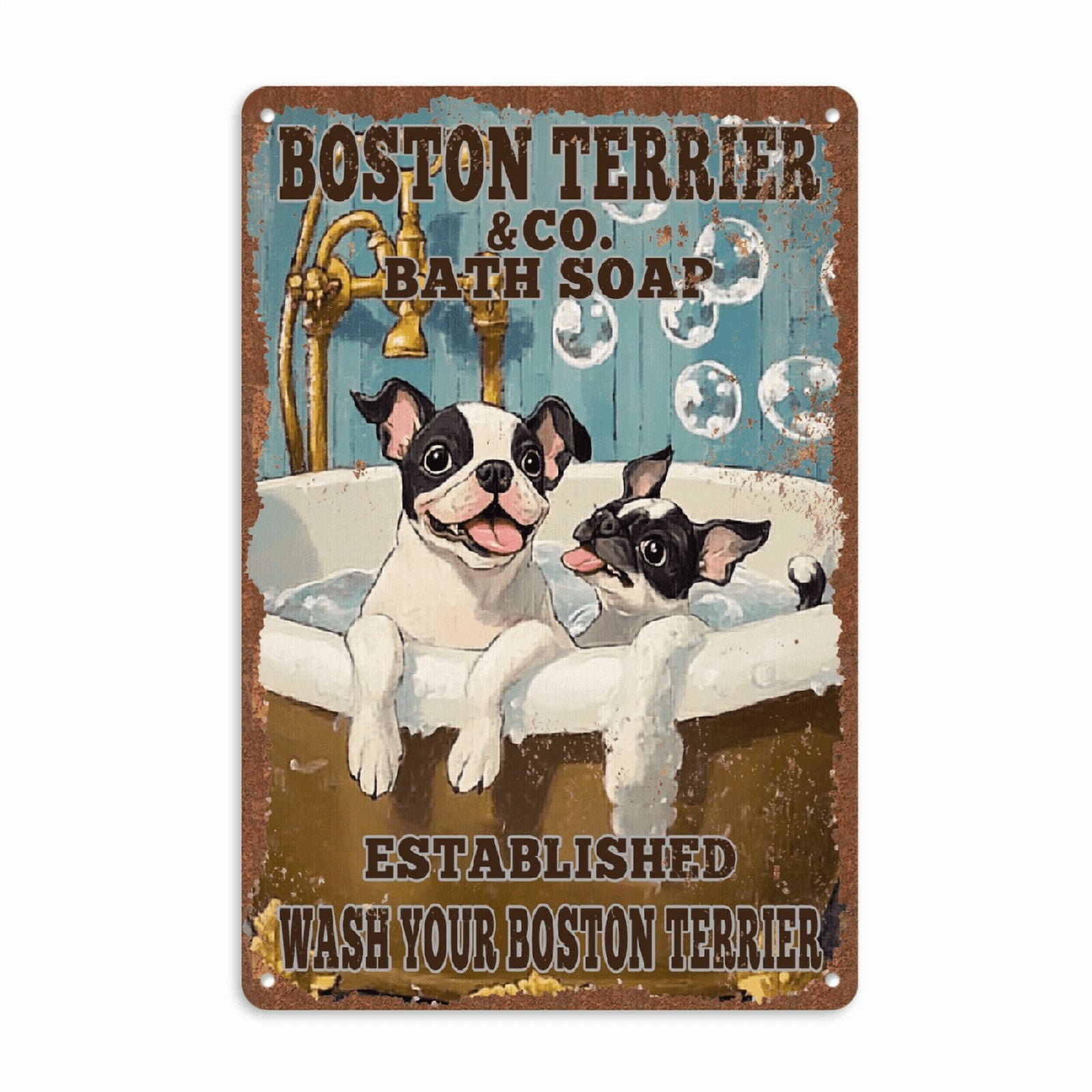 Metal Tin Signs Boston Terrier with Bathtub Poster Boston Terrier Bath ...