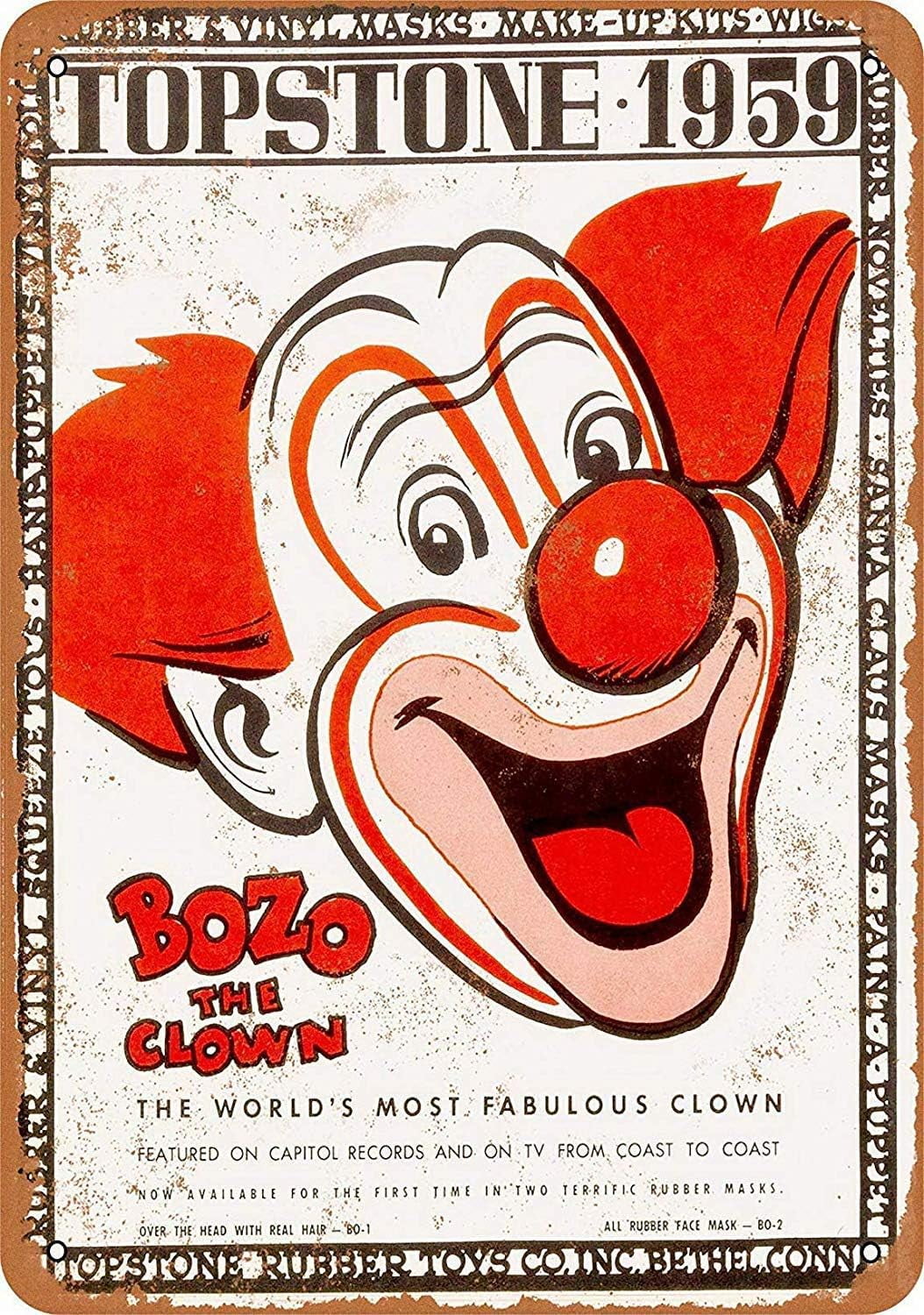 Metal Tin Signs Bozo The Clown Warning Sign | Indoor/Outdoor | 8 x 12 ...