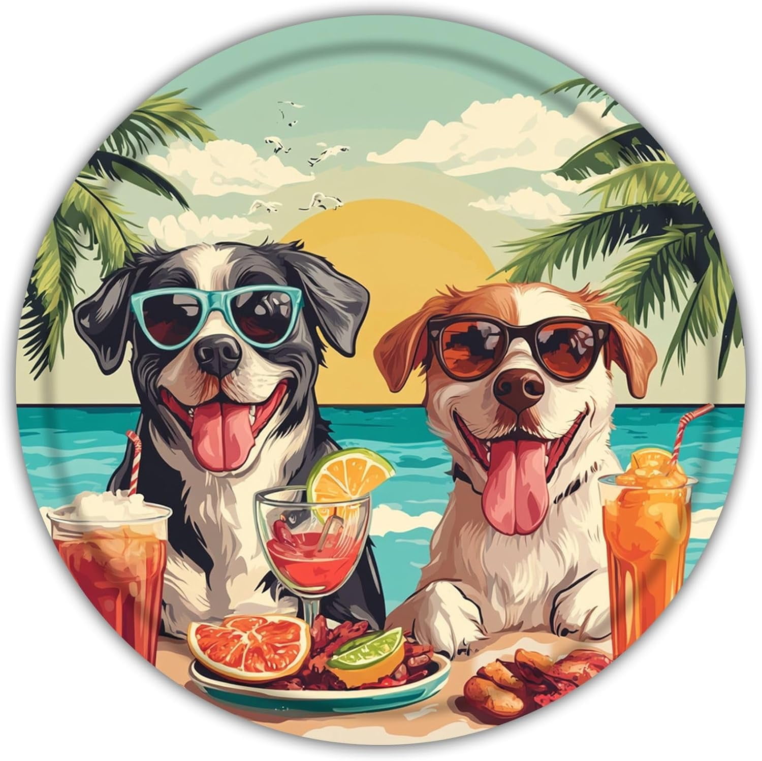 Metal Tin Signs Dogs Beach Life Round Metal Sign Retro Summer Wall ...