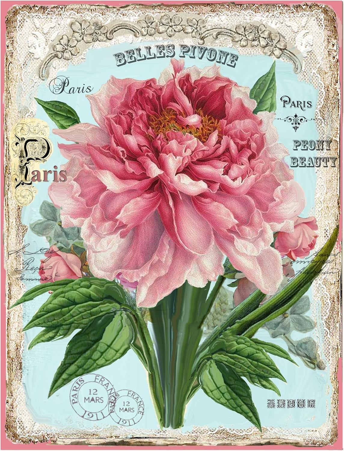 Metal Tin Signs ENCHANTED COTTAGE PEONY Garden Metal Sign Lodge Yard ...
