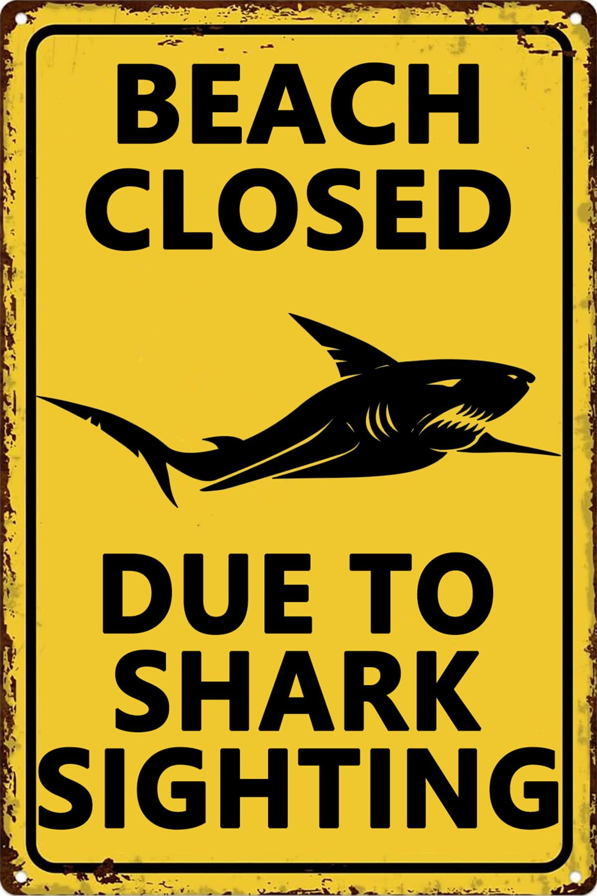 Metal Tin Signs Funny Beach Decor Shark Warning Beach Closed Due to ...