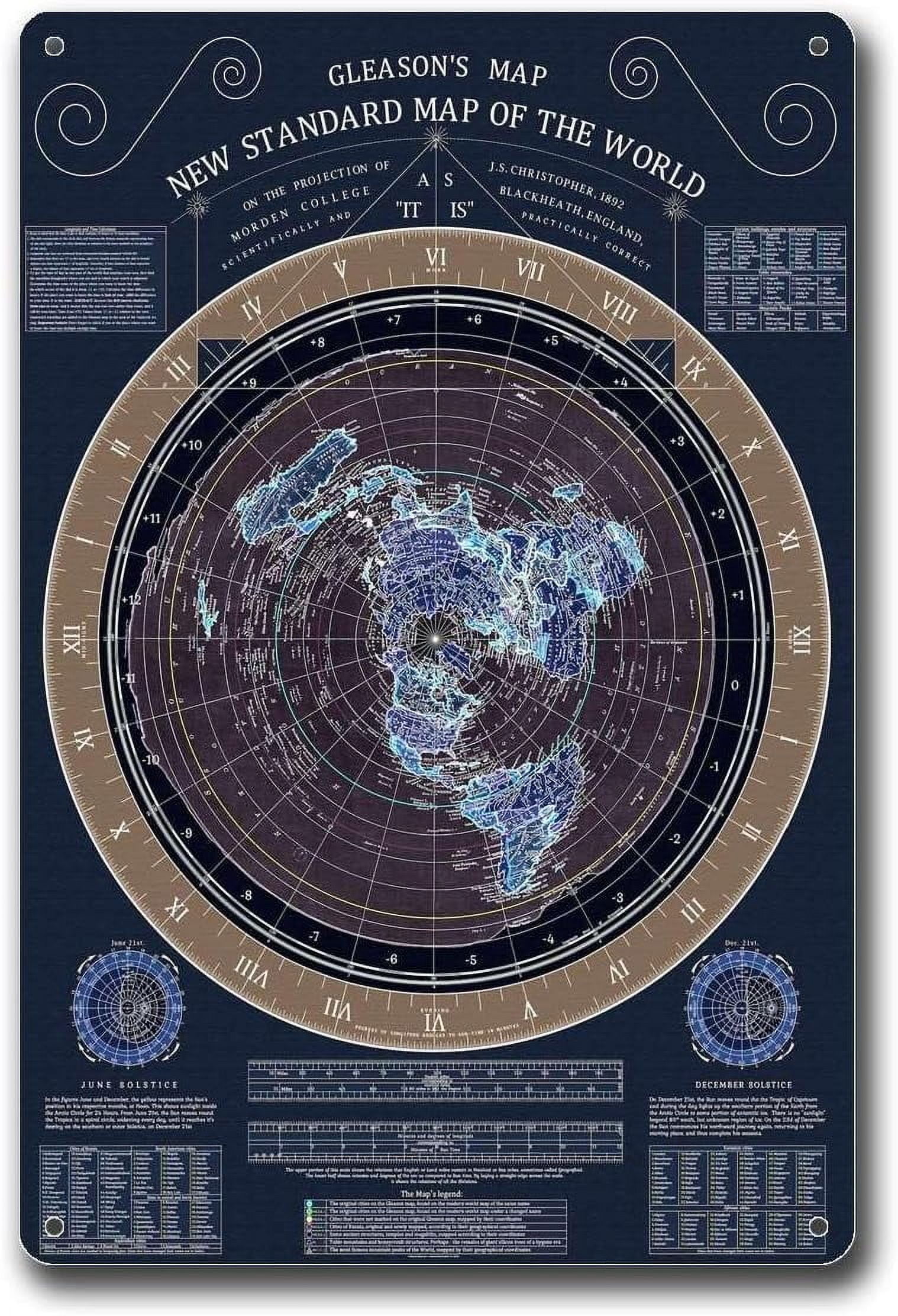 Metal Tin Signs Gleason 2023 New Standard World Map Flat Earth Map Navy ...