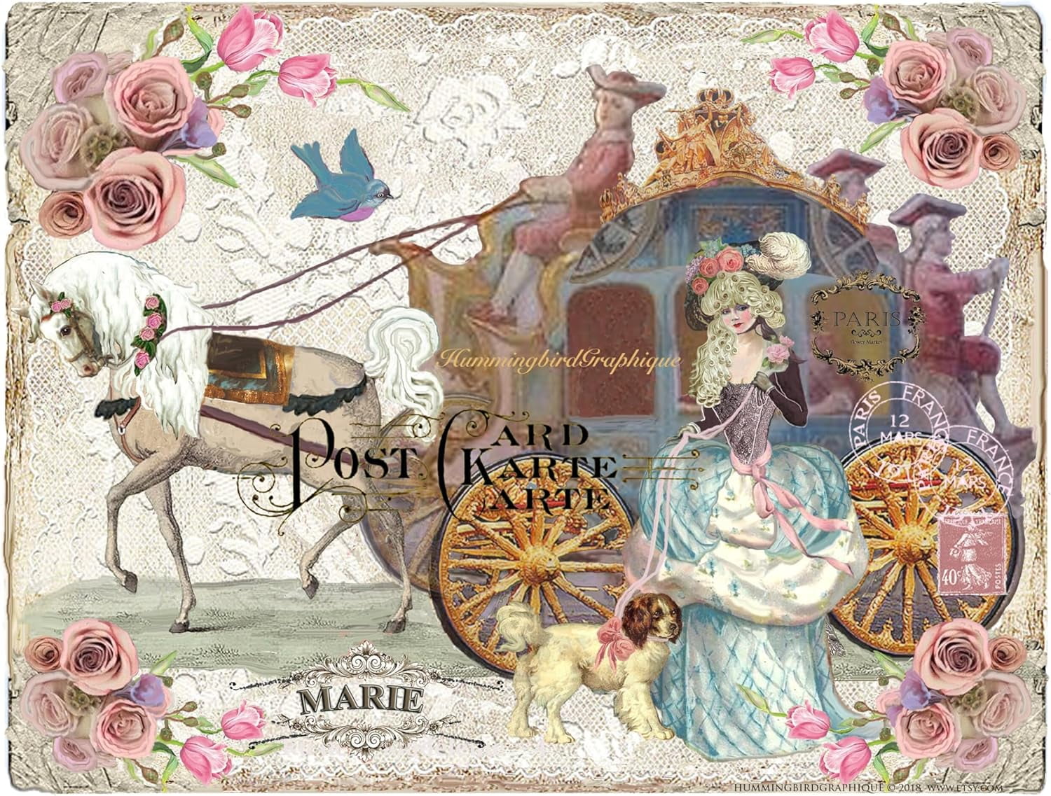 Metal Tin Signs MARIE CARRIAGE BLUEBIRD Rose Garden Metal Sign Lodge ...