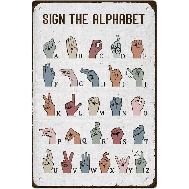 Metal Tin Signs Vintage ASL American Sign Language Alphabet Educational ...