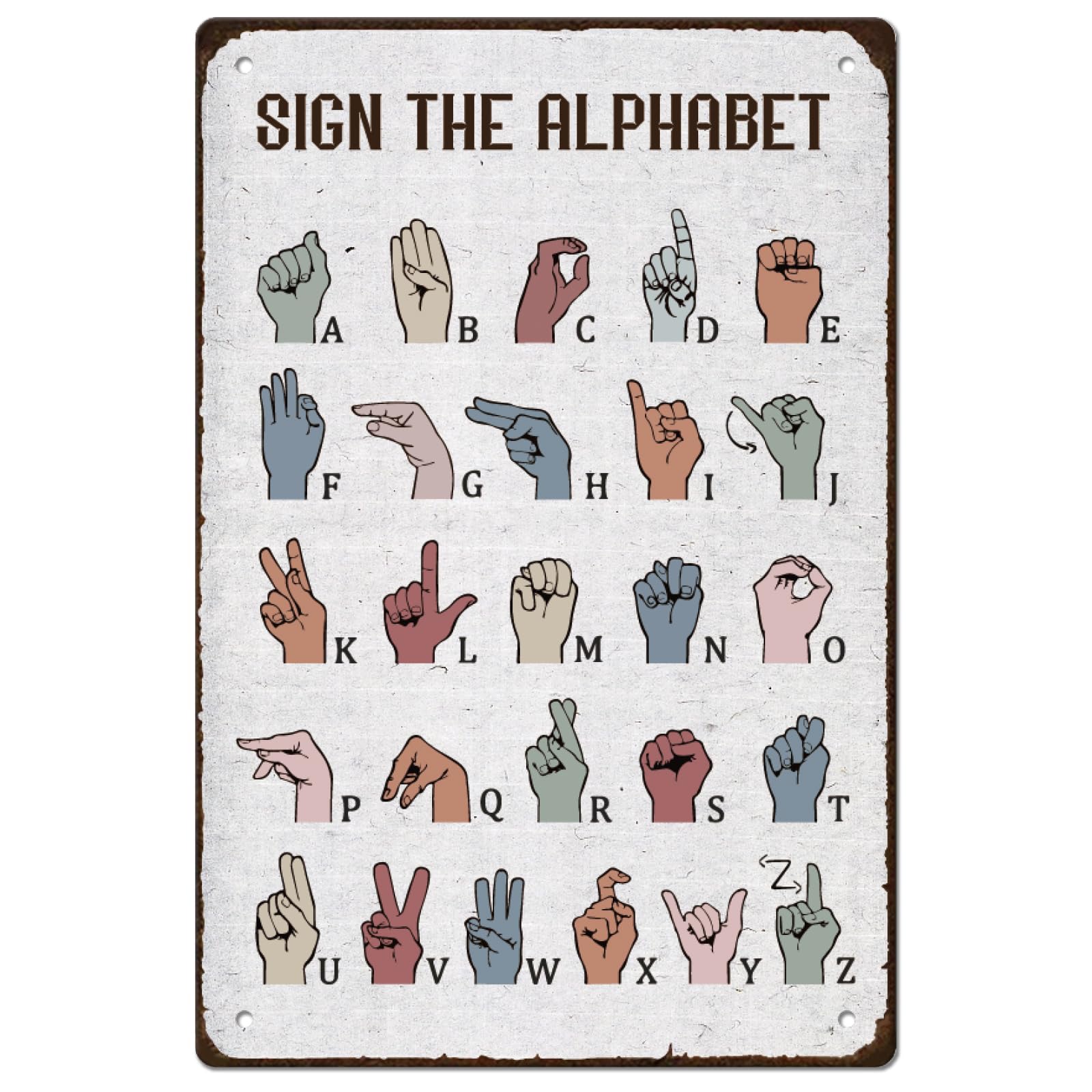 Metal Tin Signs Vintage ASL American Sign Language Alphabet Educational ...