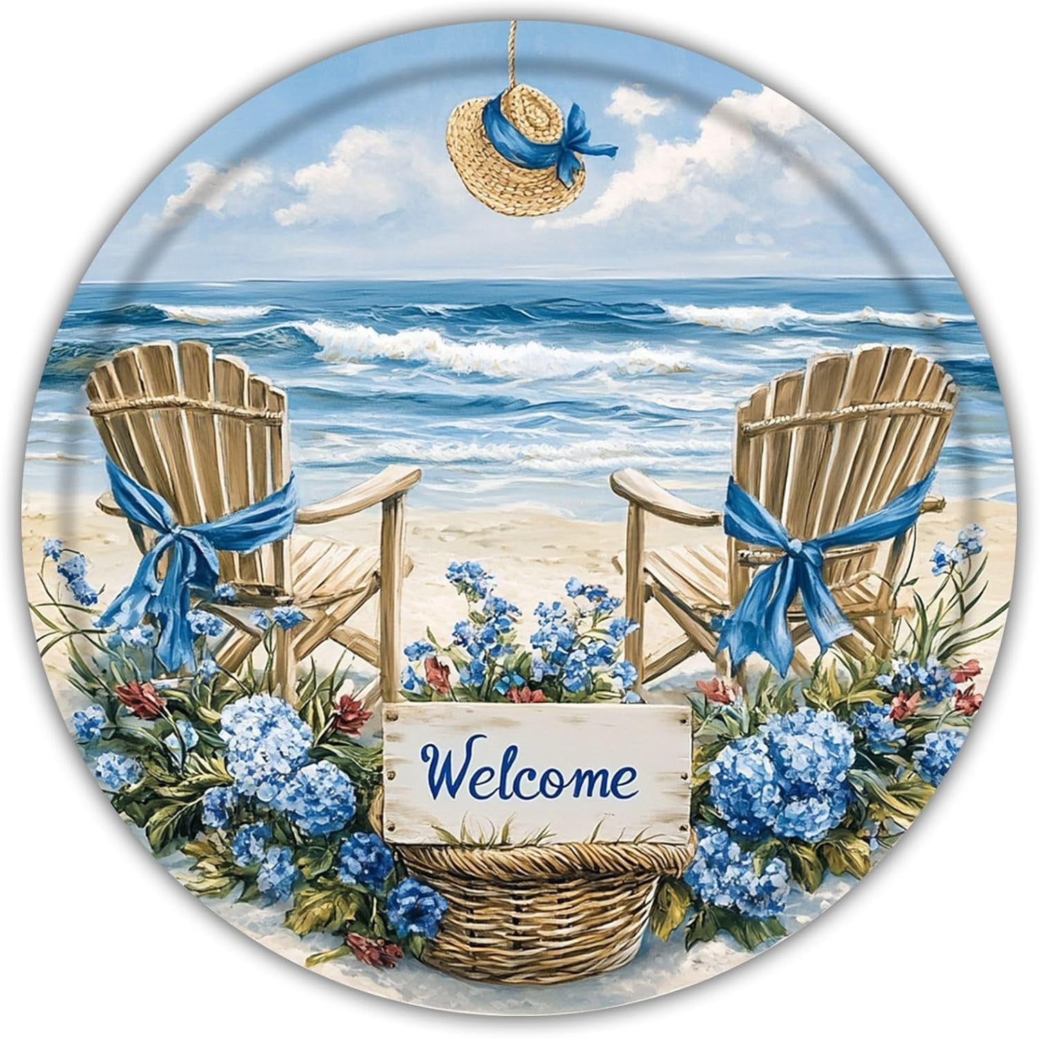 Metal Tin Signs Welcome Beach Round Metal Sign Retro Wall Decor for ...