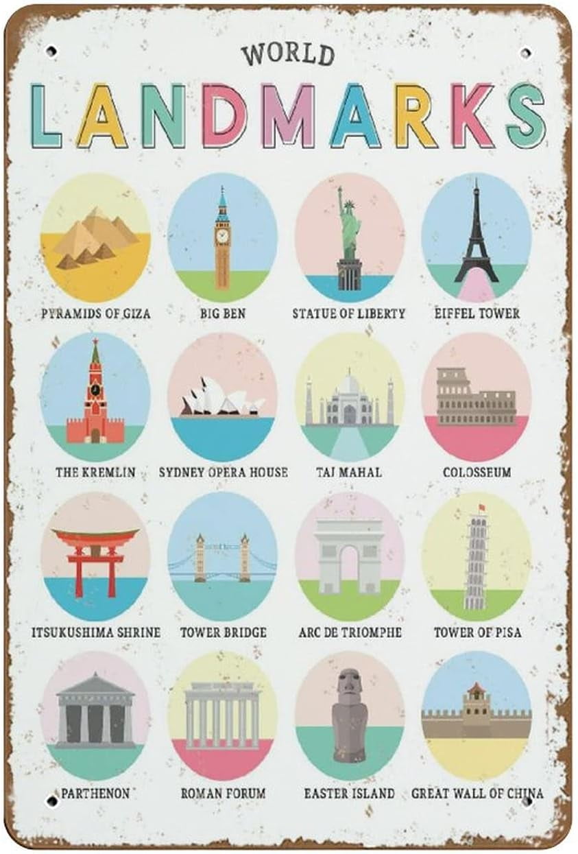 Metal Tin Signs World Landmarks Retro Signs Vintage Aluminum Tin Sign ...